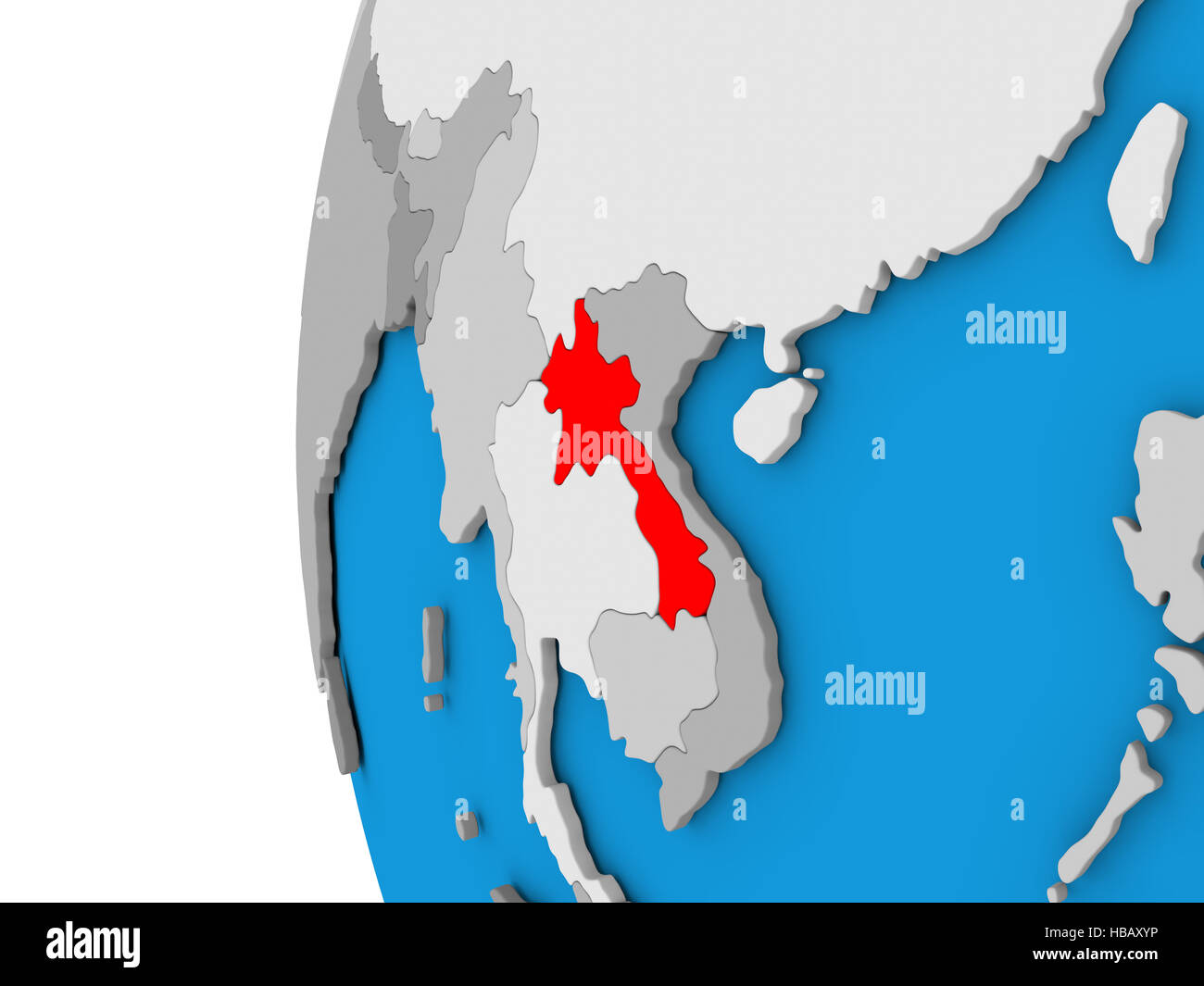 3D map of Laos focused in red on simple globe. 3D illustration Stock ...