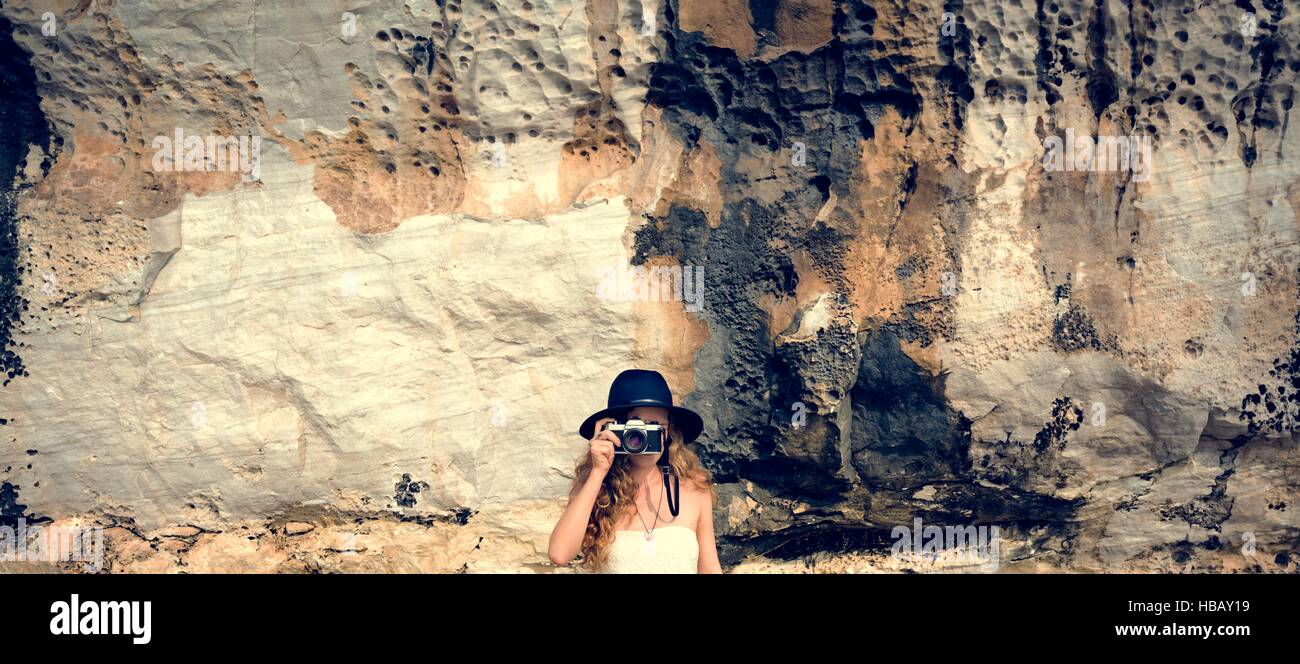 Girl Camera Photographer Focus Shooting Nature Concept Stock Photo - Alamy