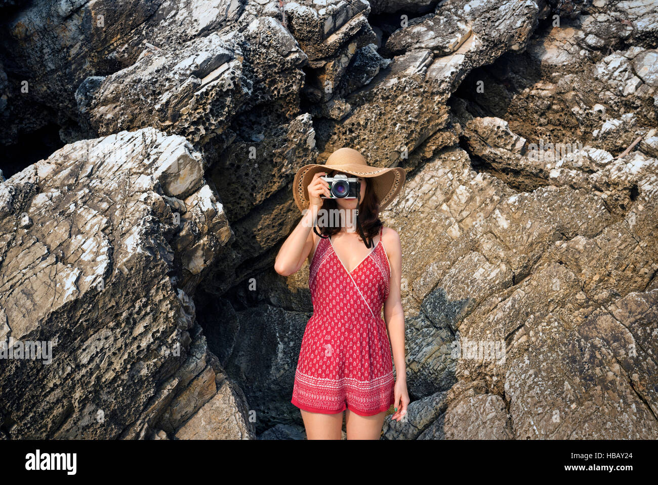 Girl Camera Photographer Focus Shooting Nature Concept Stock Photo - Alamy