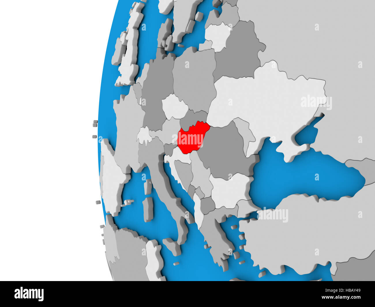 3D map of Hungary focused in red on simple globe. 3D illustration Stock ...