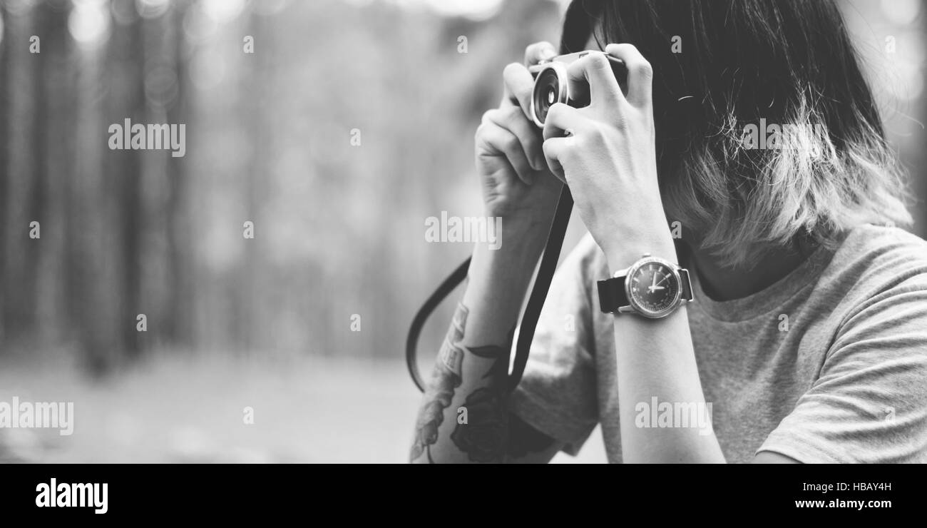 Photographer Camera Man Shooting Woods Nature Concept Stock Photo - Alamy
