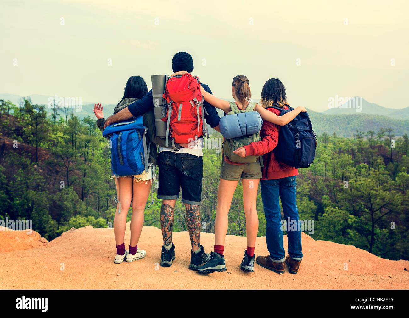 Friends Explore Nature Outdoors Concept Stock Photo - Alamy