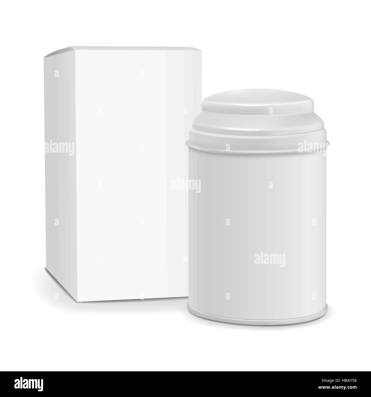 white round tin packaging with paper box isolated on white background ...