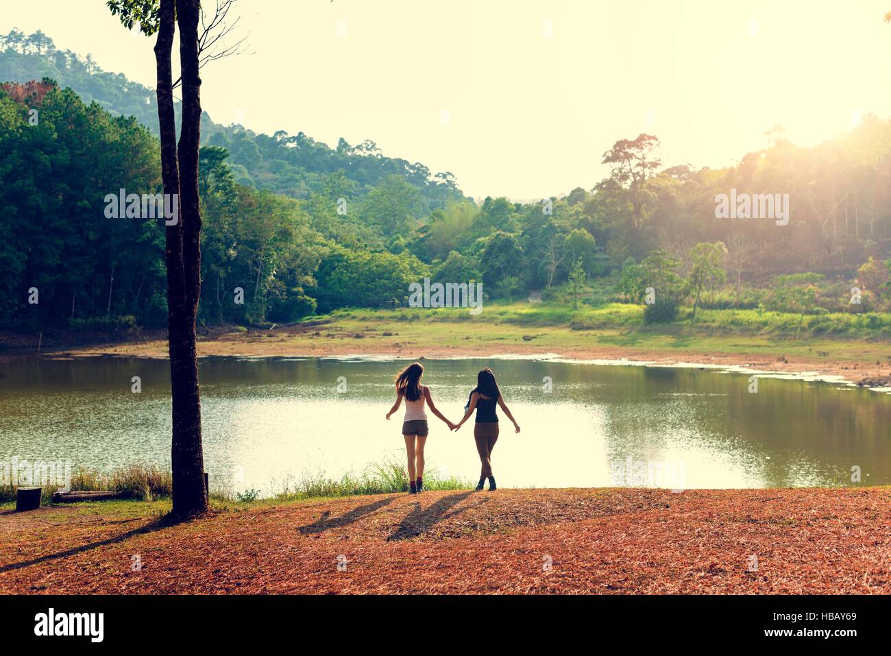 Girls Friends Exploring Outdoors Nature Concept Stock Photo - Alamy
