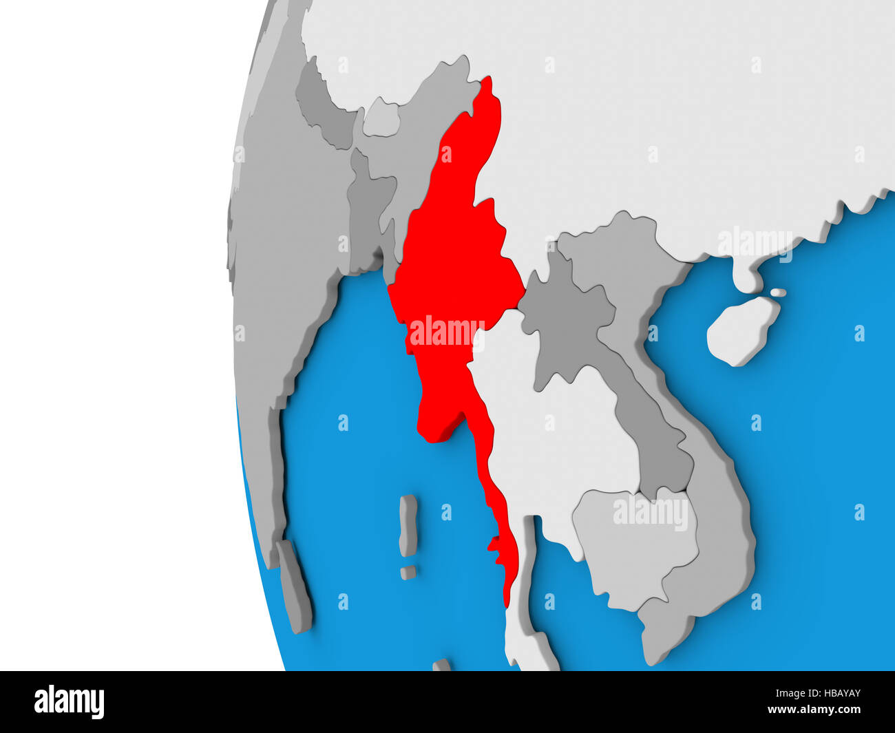 3D map of Myanmar focused in red on simple globe. 3D illustration Stock ...