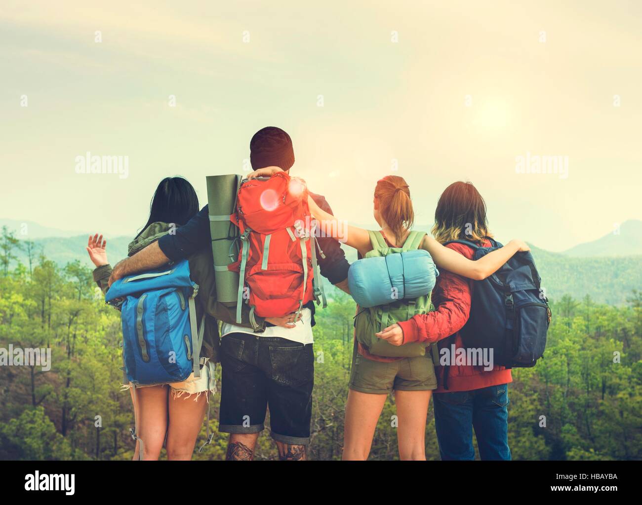 Friends Explore Nature Outdoors Concept Stock Photo - Alamy