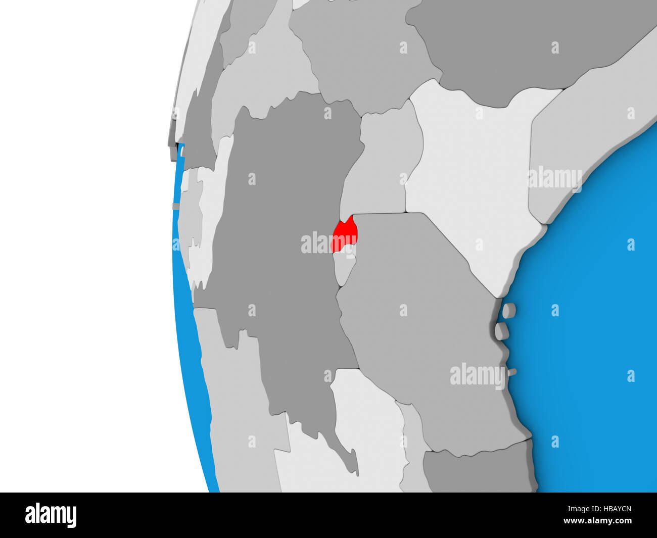 3D map of Rwanda focused in red on simple globe. 3D illustration Stock ...