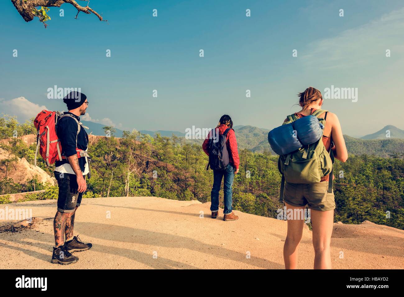 Friends Explore Nature Outdoors Concept Stock Photo - Alamy