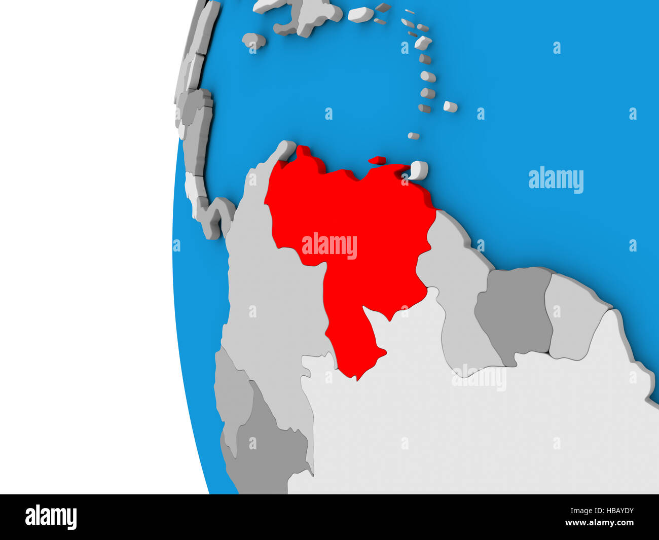 3D map of Venezuela focused in red on simple globe. 3D illustration ...