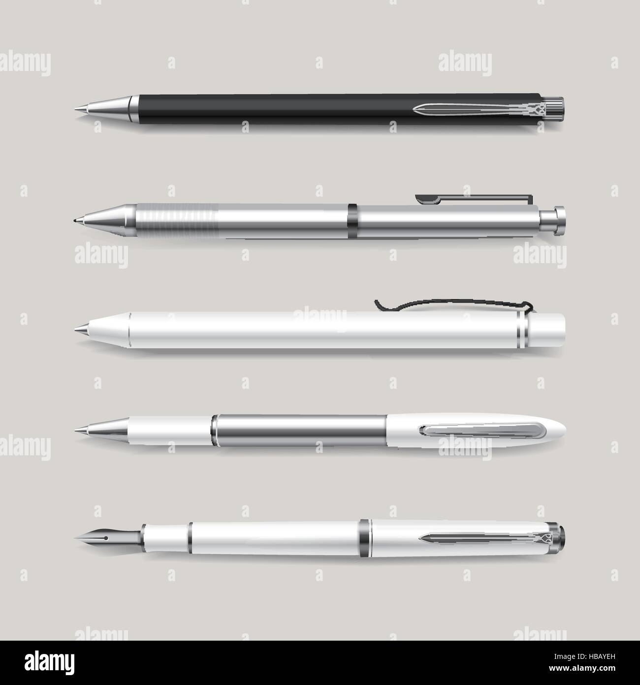 graceful white pens set isolated on beige background Stock Vector Image ...