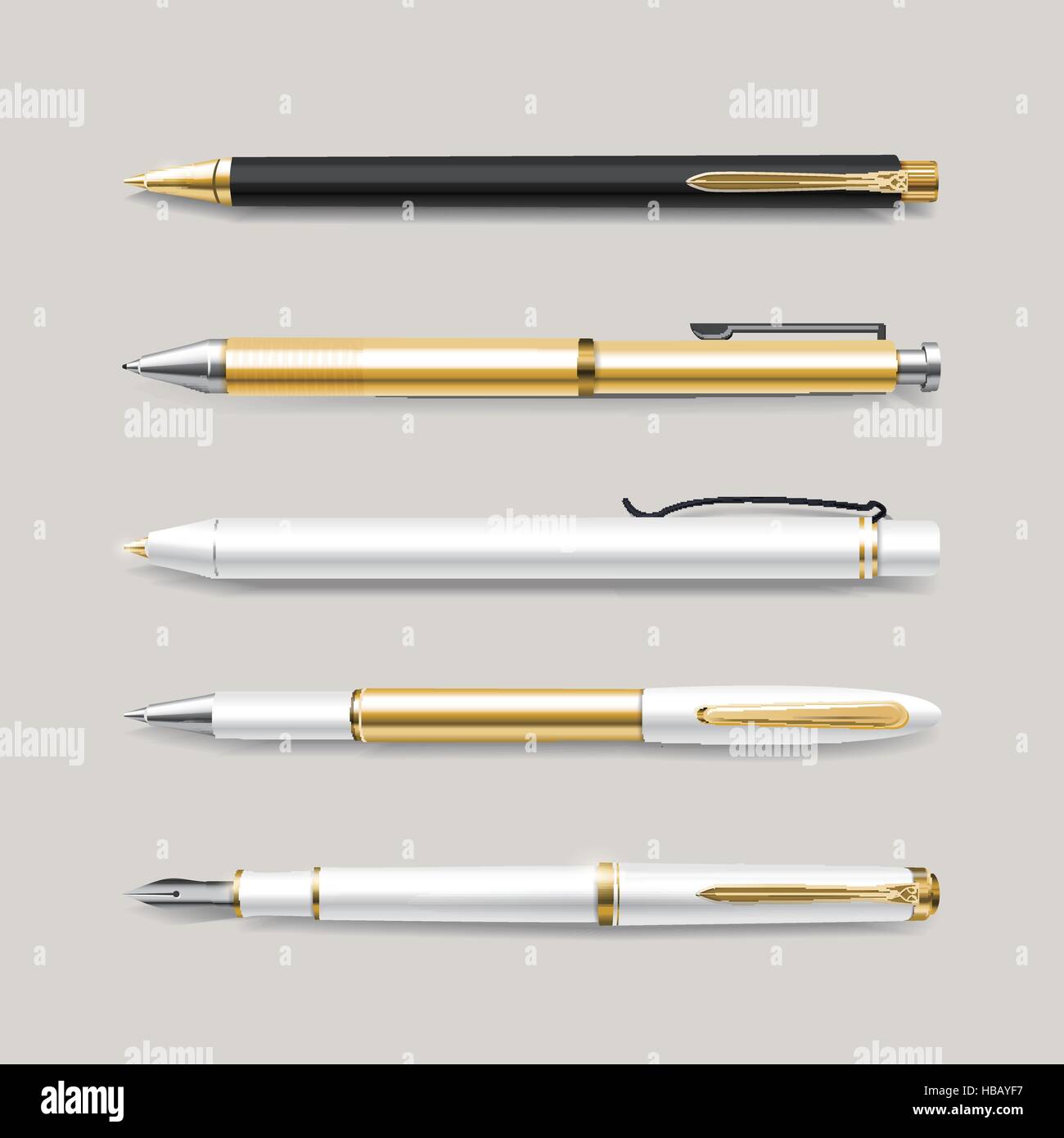 graceful gold pens set isolated on beige background Stock Vector Image ...