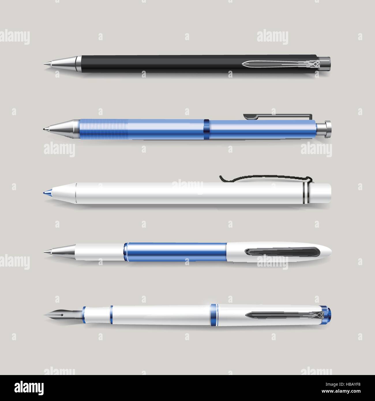 graceful blue pens set isolated on beige background Stock Vector Image ...