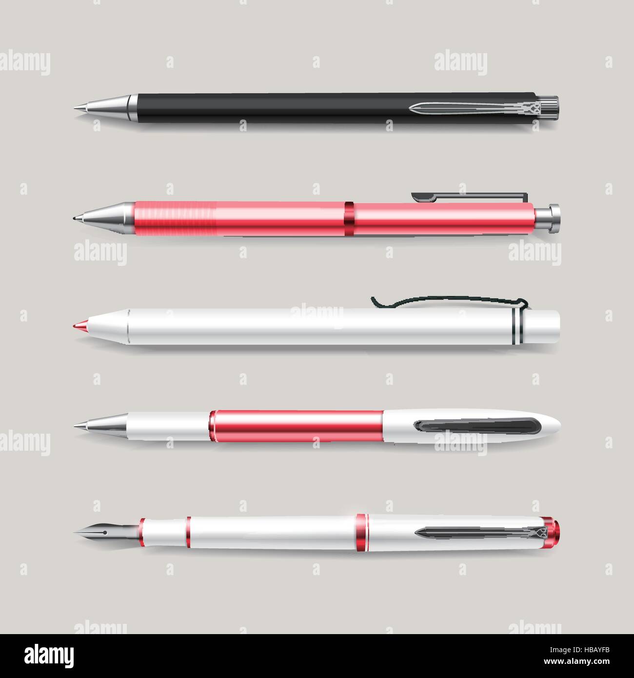 graceful red pens set isolated on beige background Stock Vector Image ...