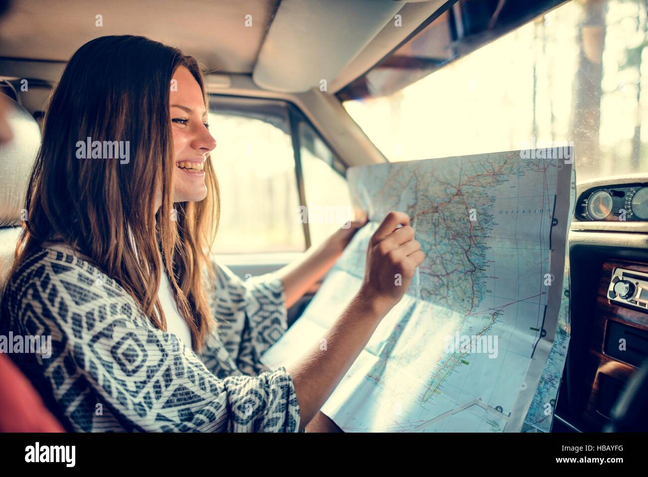 Girl Map Road Trip Travel Concept Stock Photo - Alamy