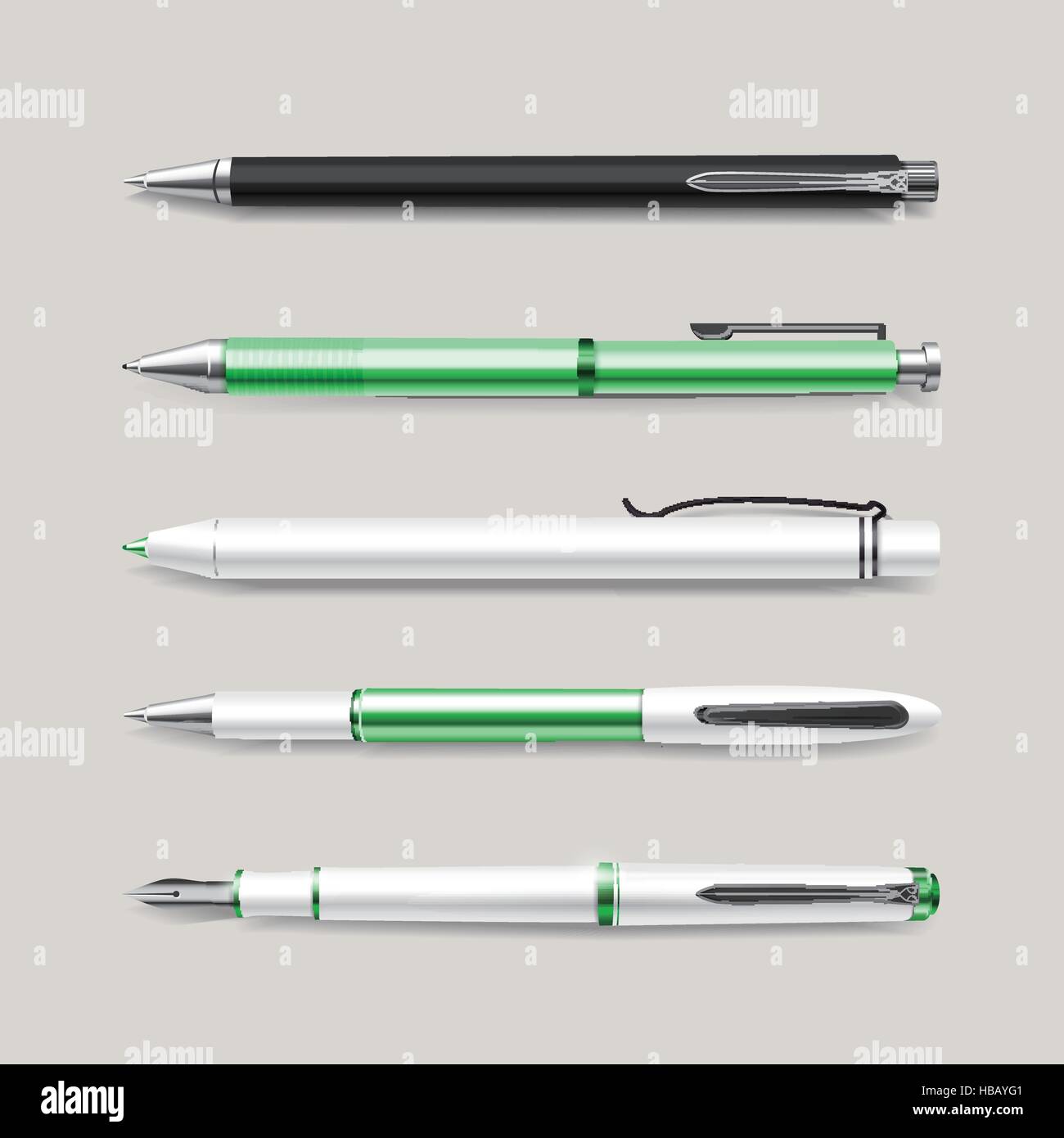 graceful green pens set isolated on beige background Stock Vector Image ...