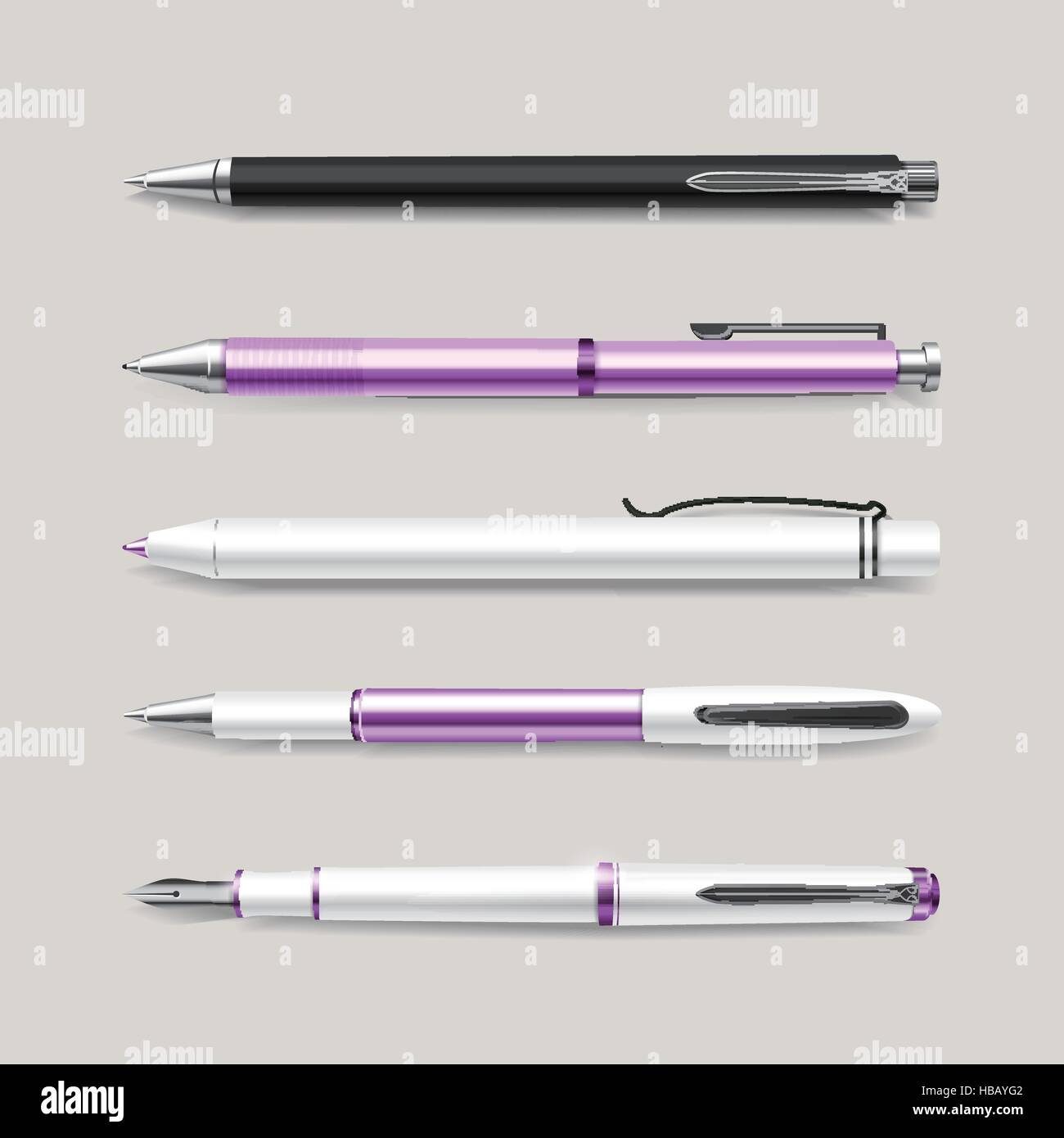 graceful purple pens set isolated on beige background Stock Vector ...