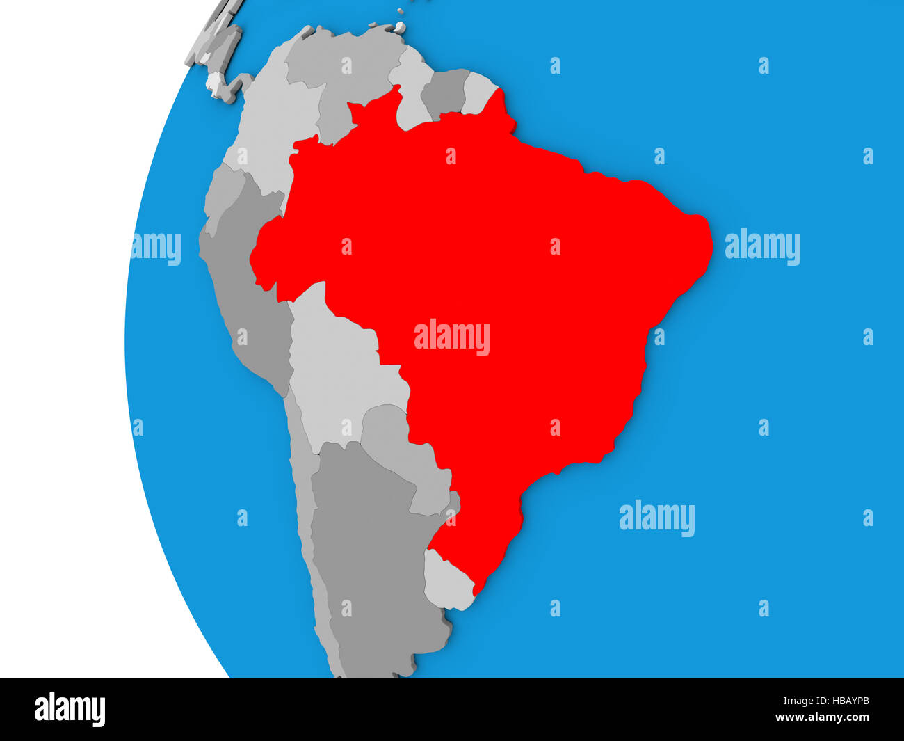 3D map of Brazil focused in red on simple globe. 3D illustration Stock ...