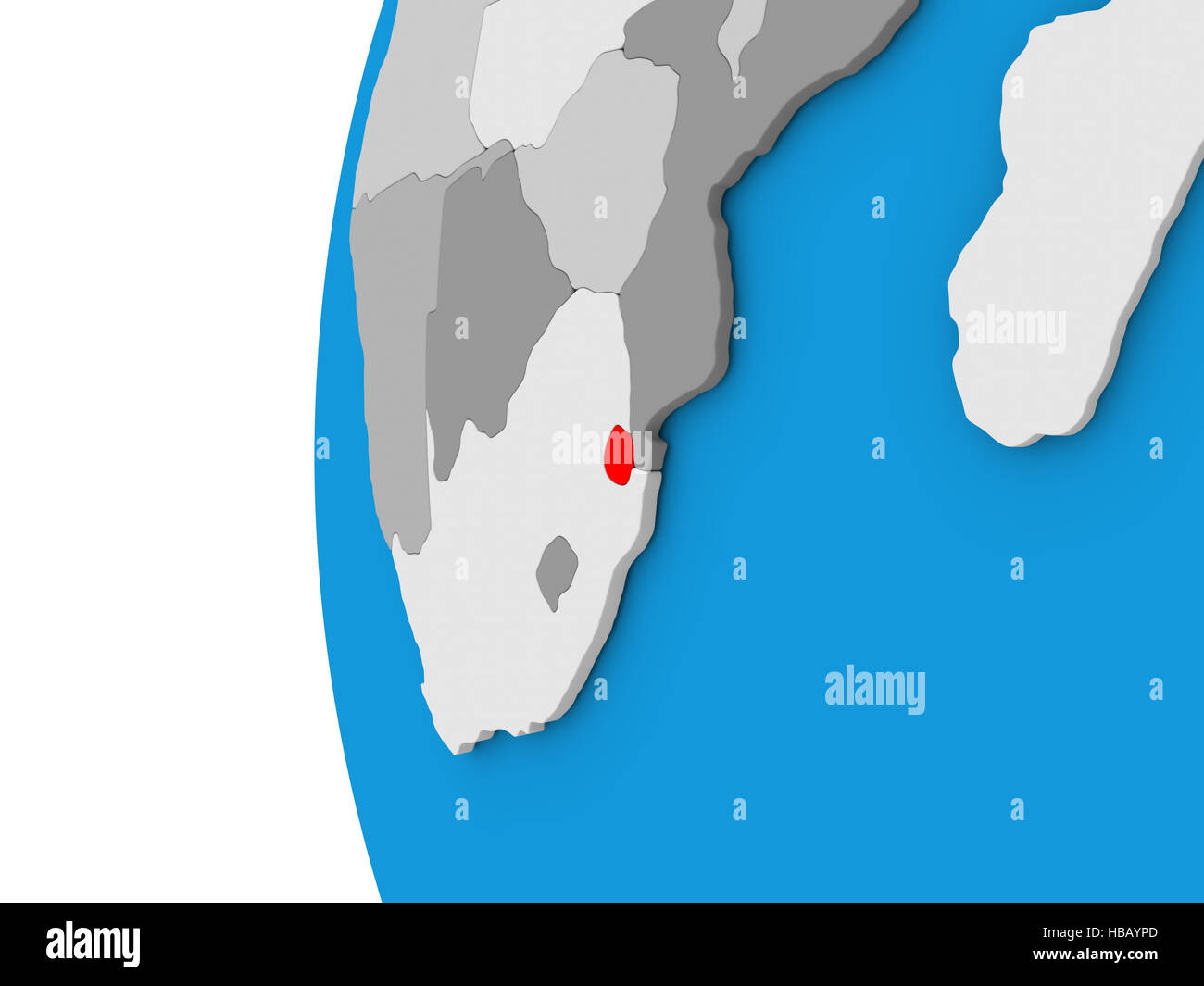 3D map of Swaziland focused in red on simple globe. 3D illustration ...