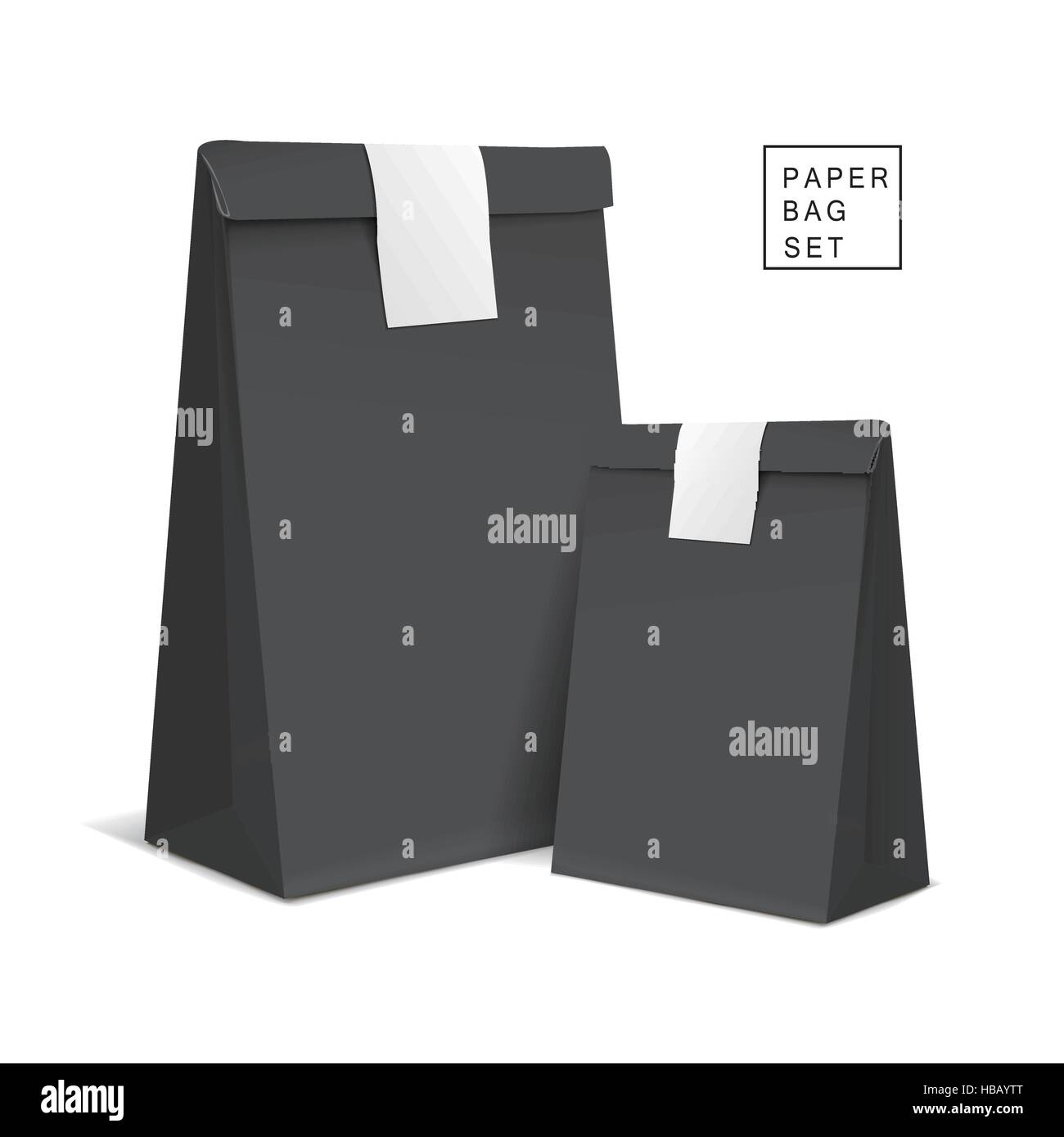 black paper bags with sticker isolated on white background Stock Vector ...