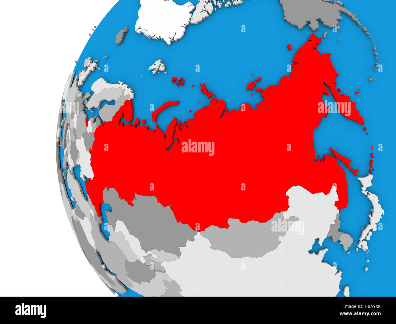 3D map of Russia focused in red on simple globe. 3D illustration Stock ...