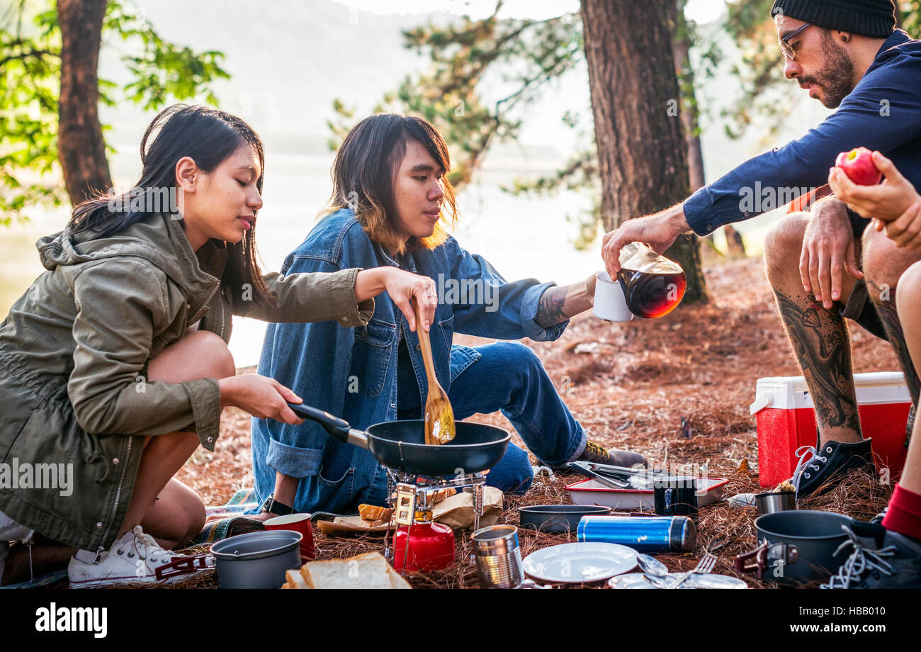 People Friendship Hangout Traveling Destination Camping Concept Stock ...