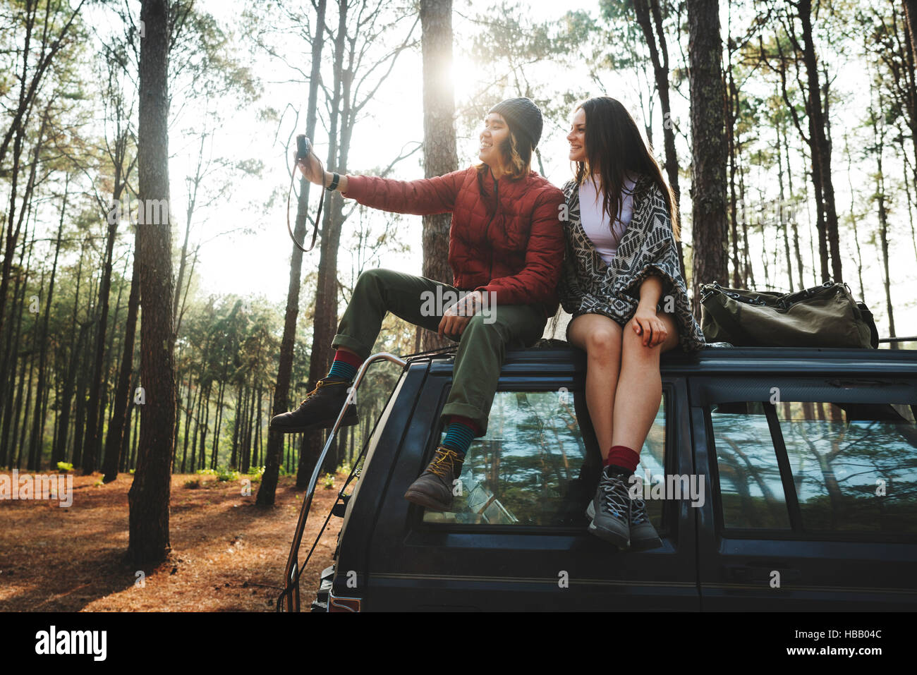 Backpacker Couple Travel Adventure Happiness Concept Stock Photo - Alamy