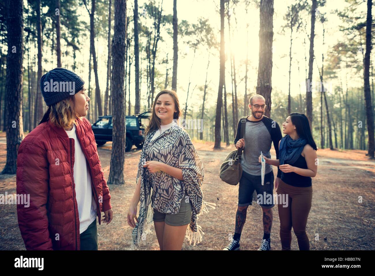 Friends Explore Nature Outdoors Concept Stock Photo - Alamy