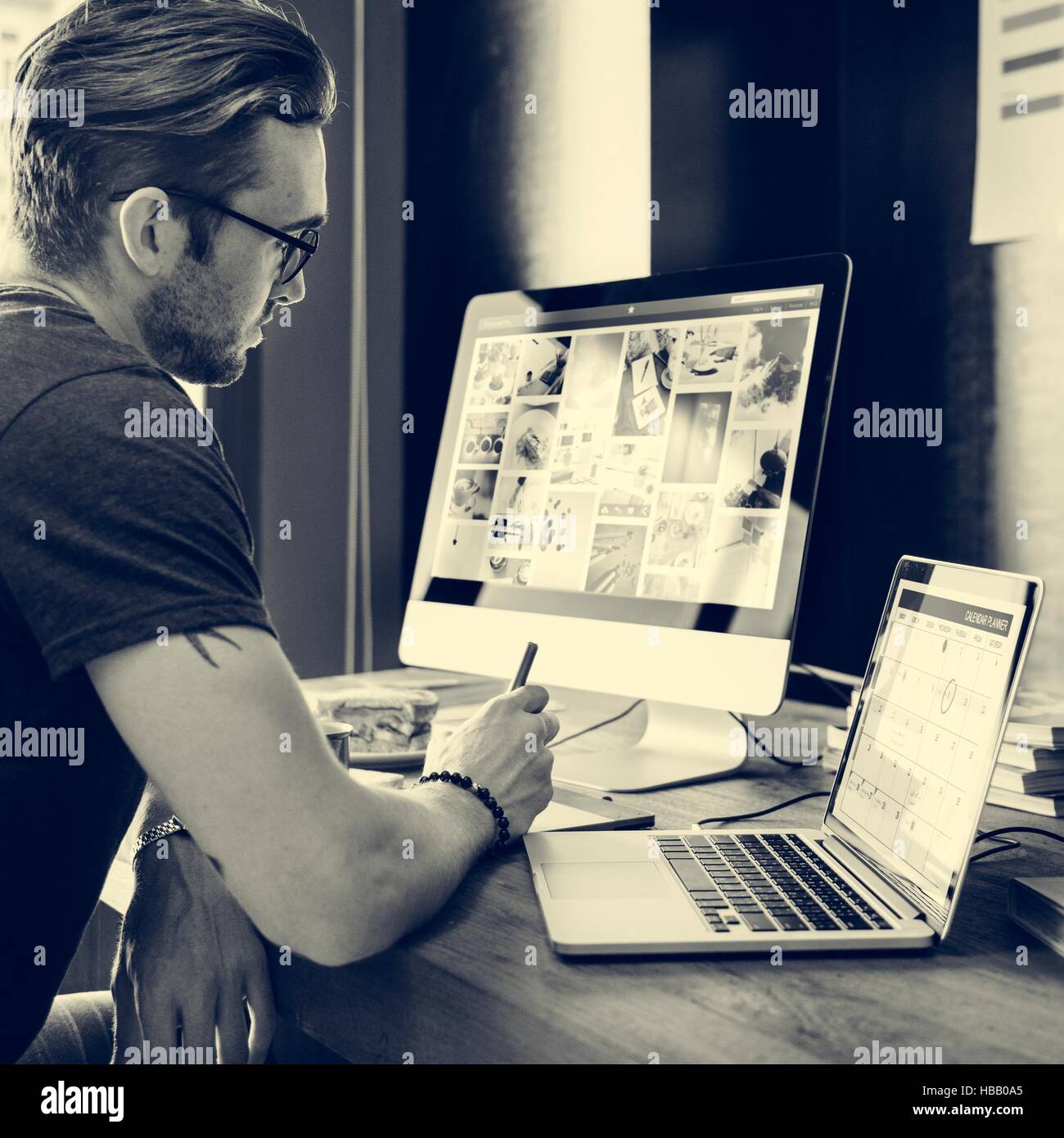 Man Busy Photographer Editing Home Office Concept Stock Photo - Alamy