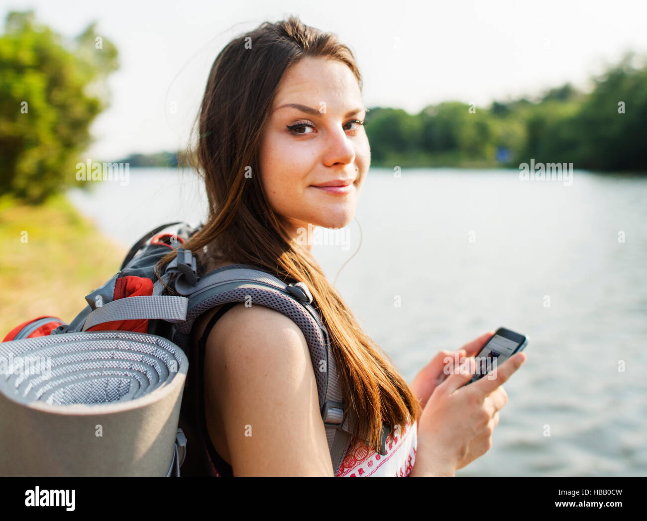 Explore Adventure Backpacker Hiking Trek Travel Concept Stock Photo - Alamy