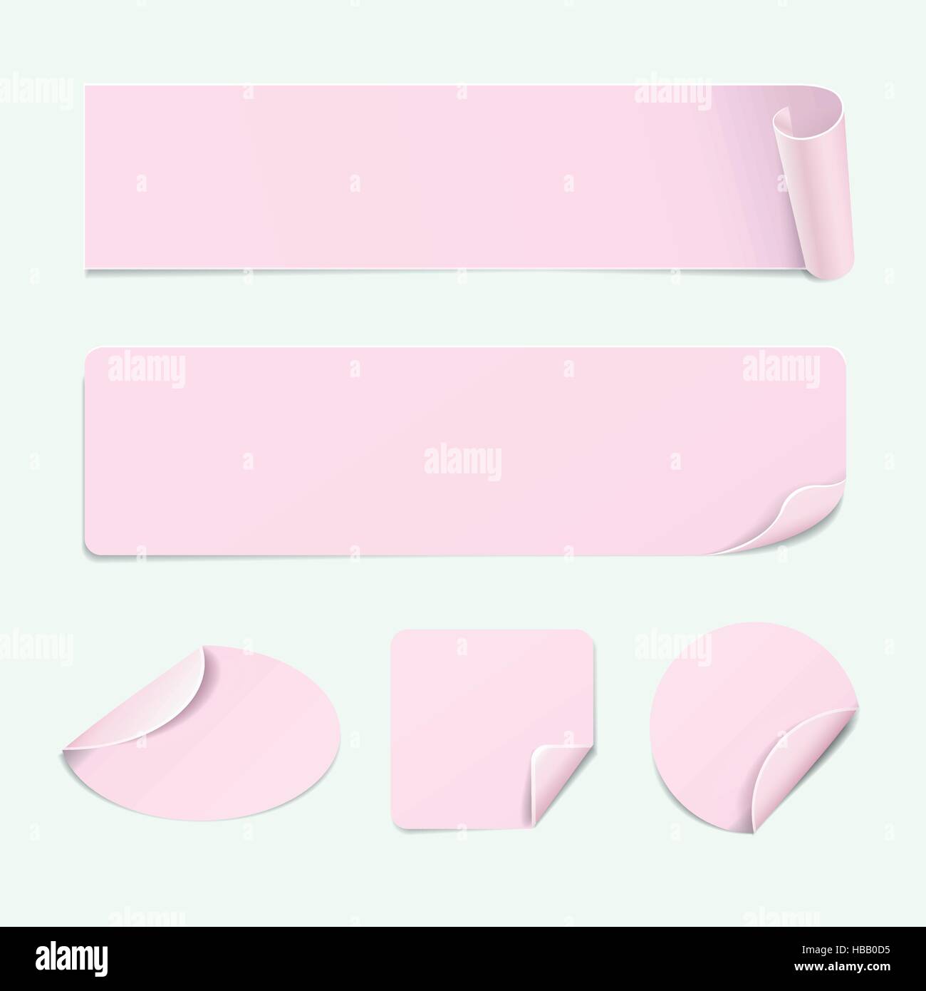set of paper pink stickers isolated on white background Stock Vector ...