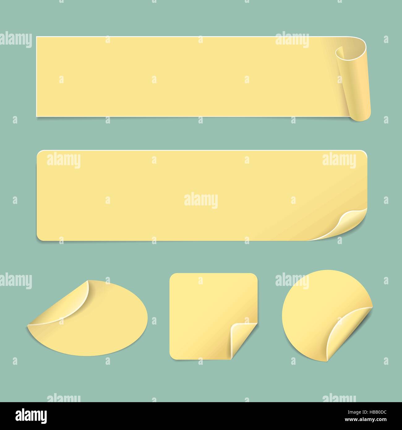 set of paper yellow stickers isolated on green background Stock Vector ...