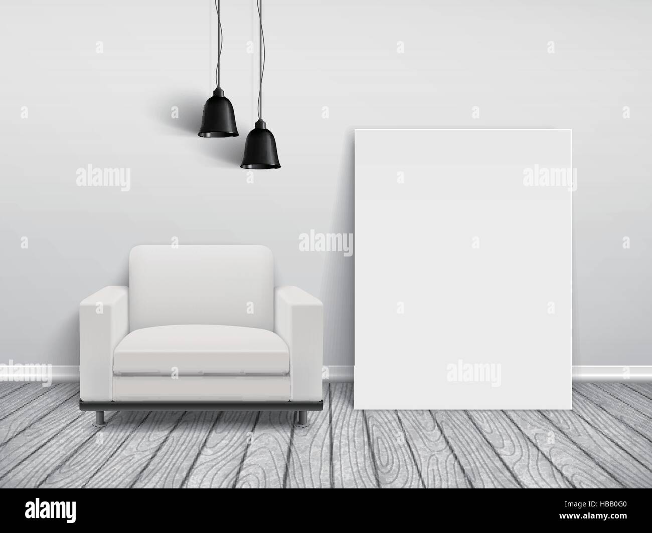 cozy house interior scene with blank sofa and poster frame Stock Vector ...