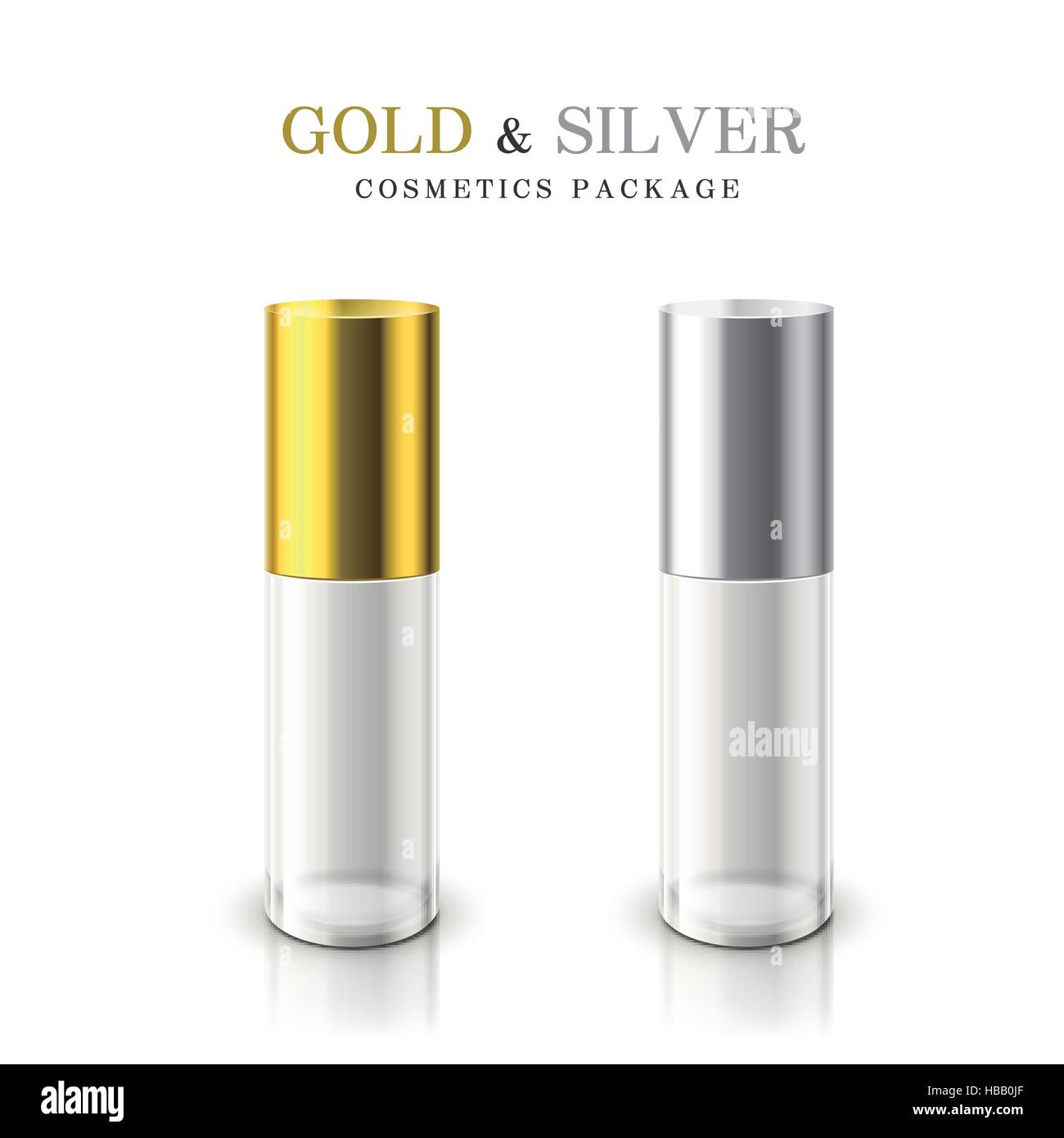 golden and silver cosmetic package isolated on white background Stock ...