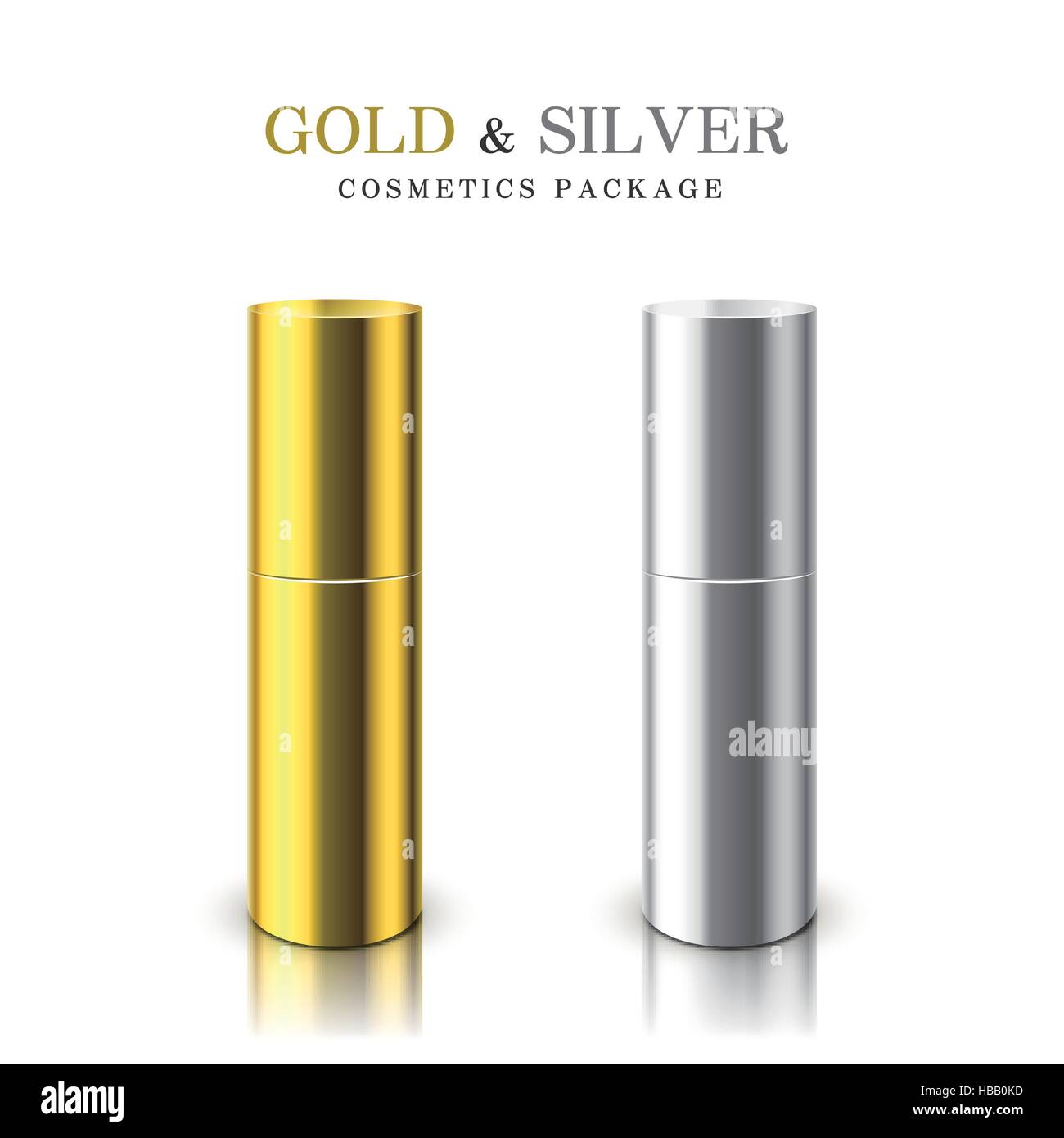 golden and silver cosmetic package isolated on white background Stock ...