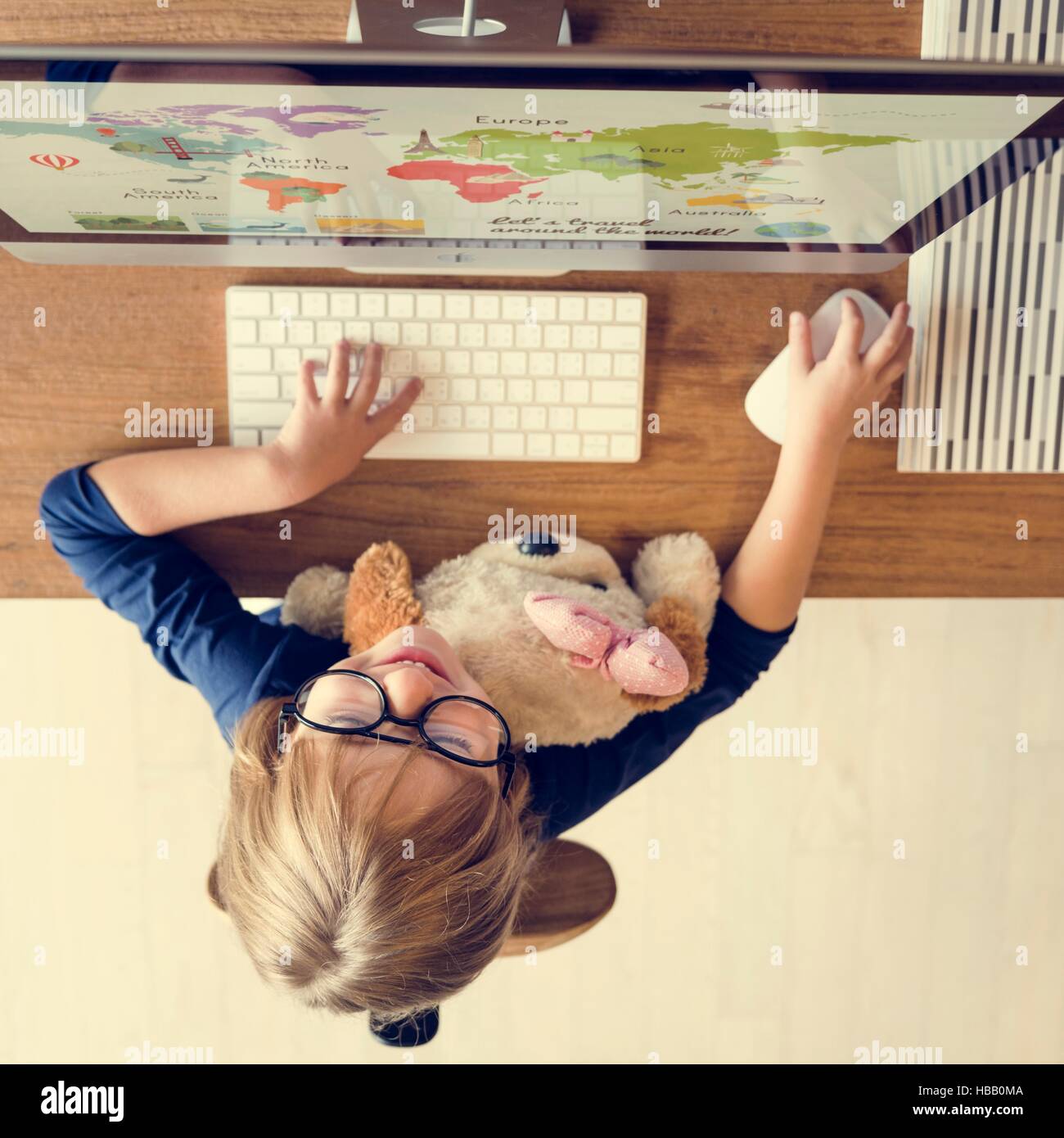 Little Girl Using Computer Concept Stock Photo - Alamy