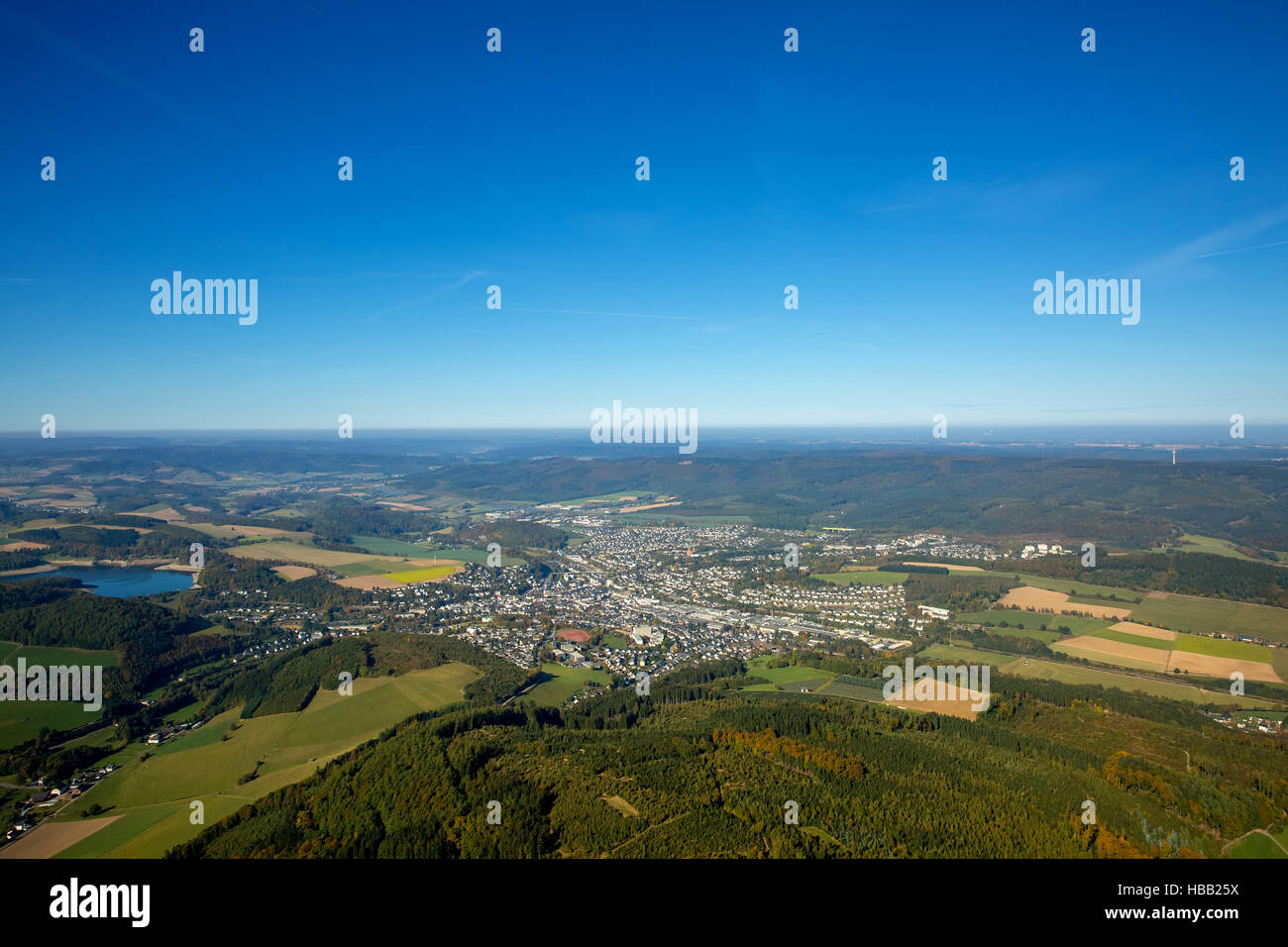 Aerial view, overview of Meschede from 1,000 meters above sea level ...