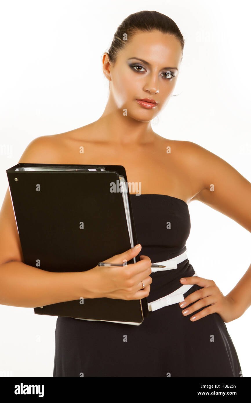 Beautiful business woman with folder Stock Photo - Alamy