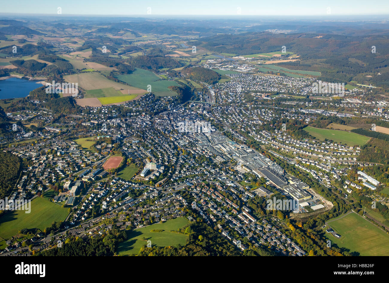 Aerial view, overview of Meschede from 1,000 meters above sea level ...