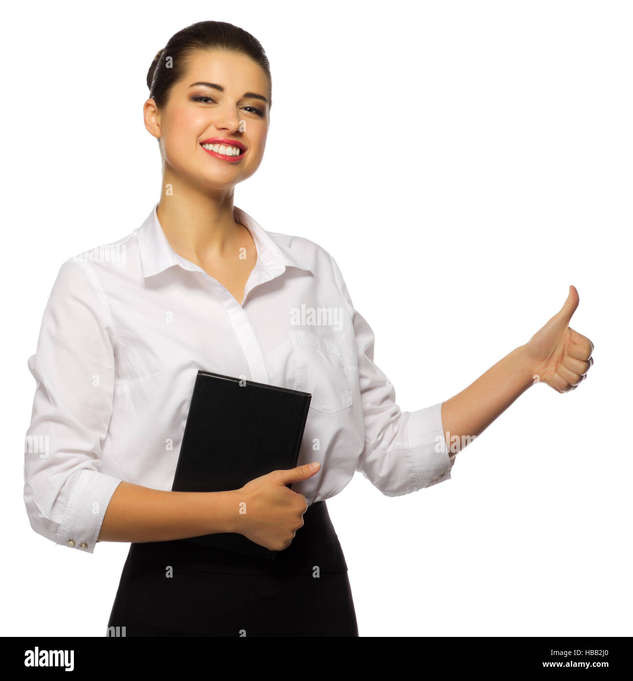 Businesswoman shows ok gesture isolated Stock Photo - Alamy