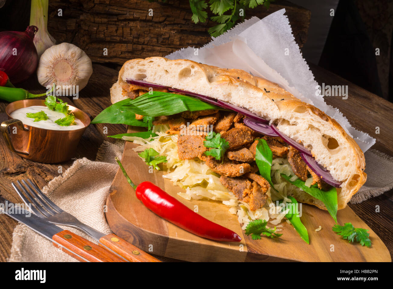Gyros pita with wild garlic Stock Photo - Alamy