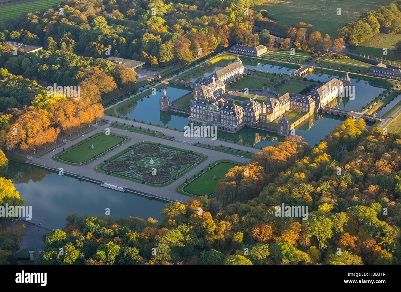 Aerial view, Baroque castle Schloss Nordkirchen in autumn, Versailles ...