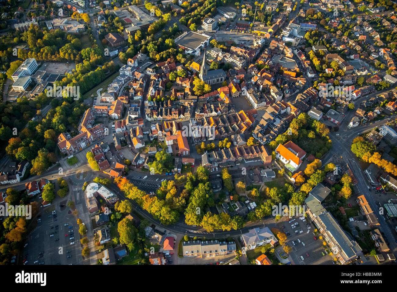 Aerial view, Old Town city center Werne, St. Christopher Church, Old ...