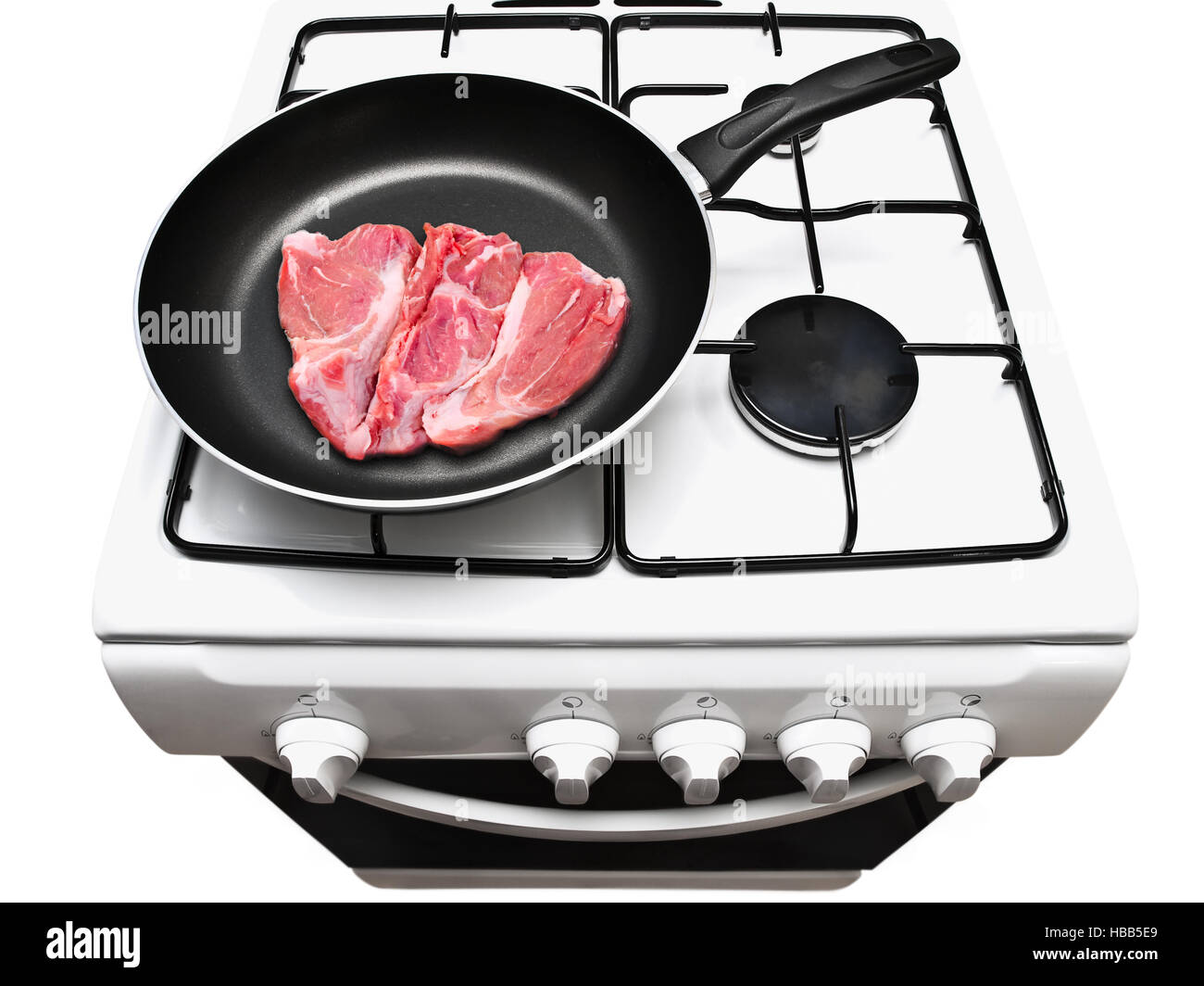 Meat At The Gas Stove Stock Photo - Alamy
