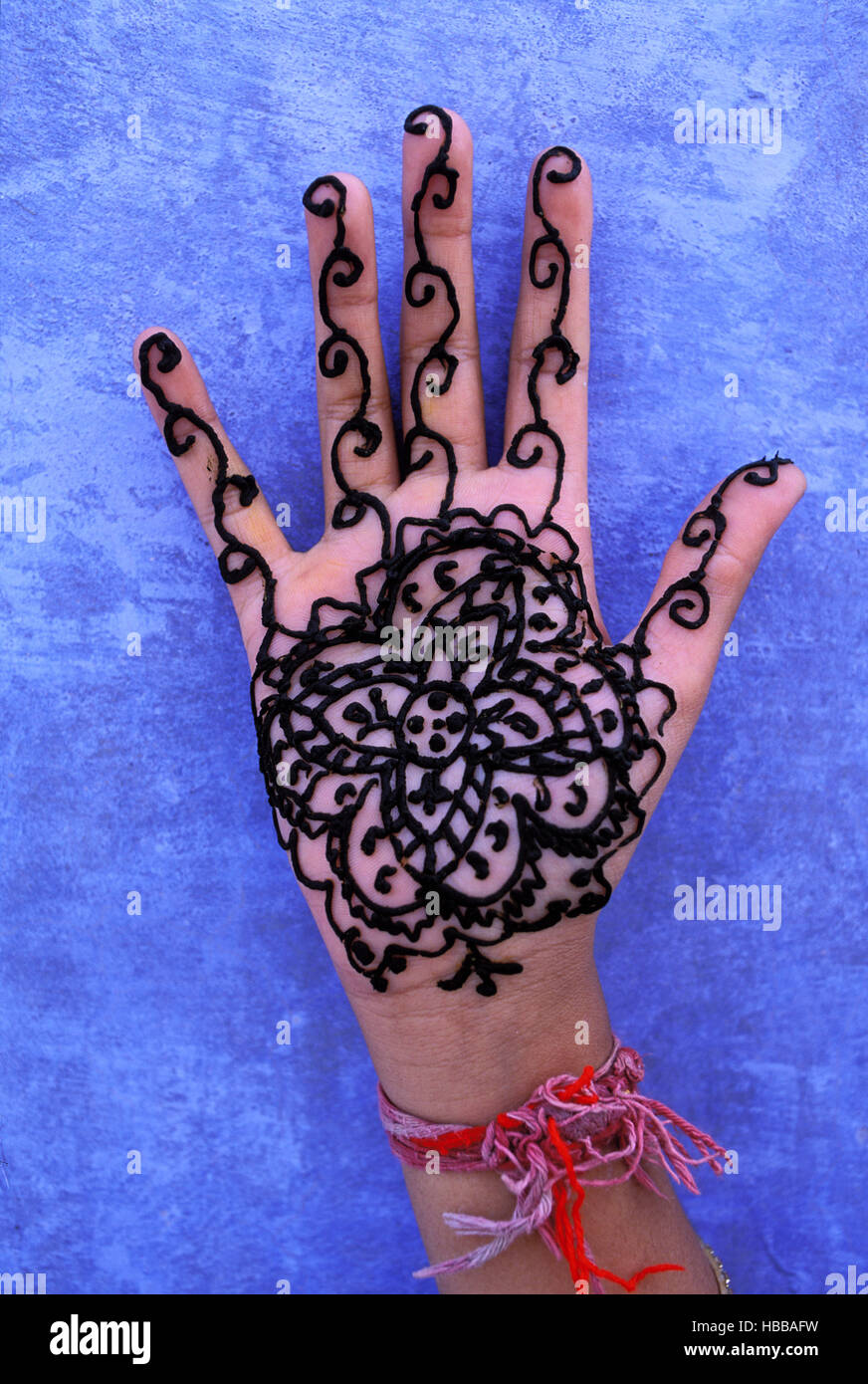 Inde, Rajasthan, Main dessiné au henné // India, Rajsthan, Hand with ...