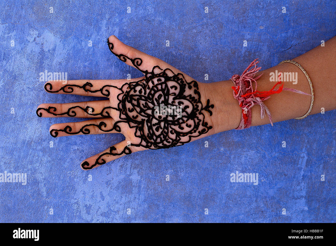 Inde, Rajasthan, Main dessiné au henné // India, Rajsthan, Hand with ...