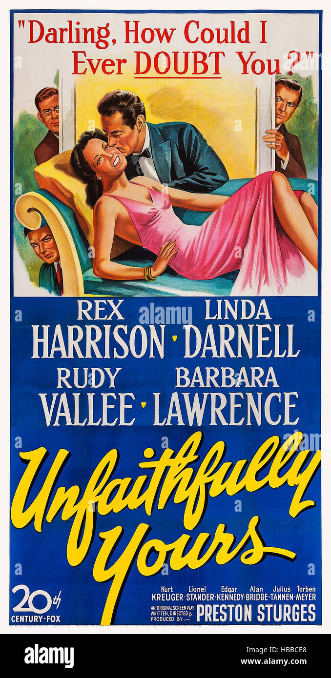 UNFAITHFULLY YOURS, US poster art, Rex Harrison, Linda Darnell, 1948 ...