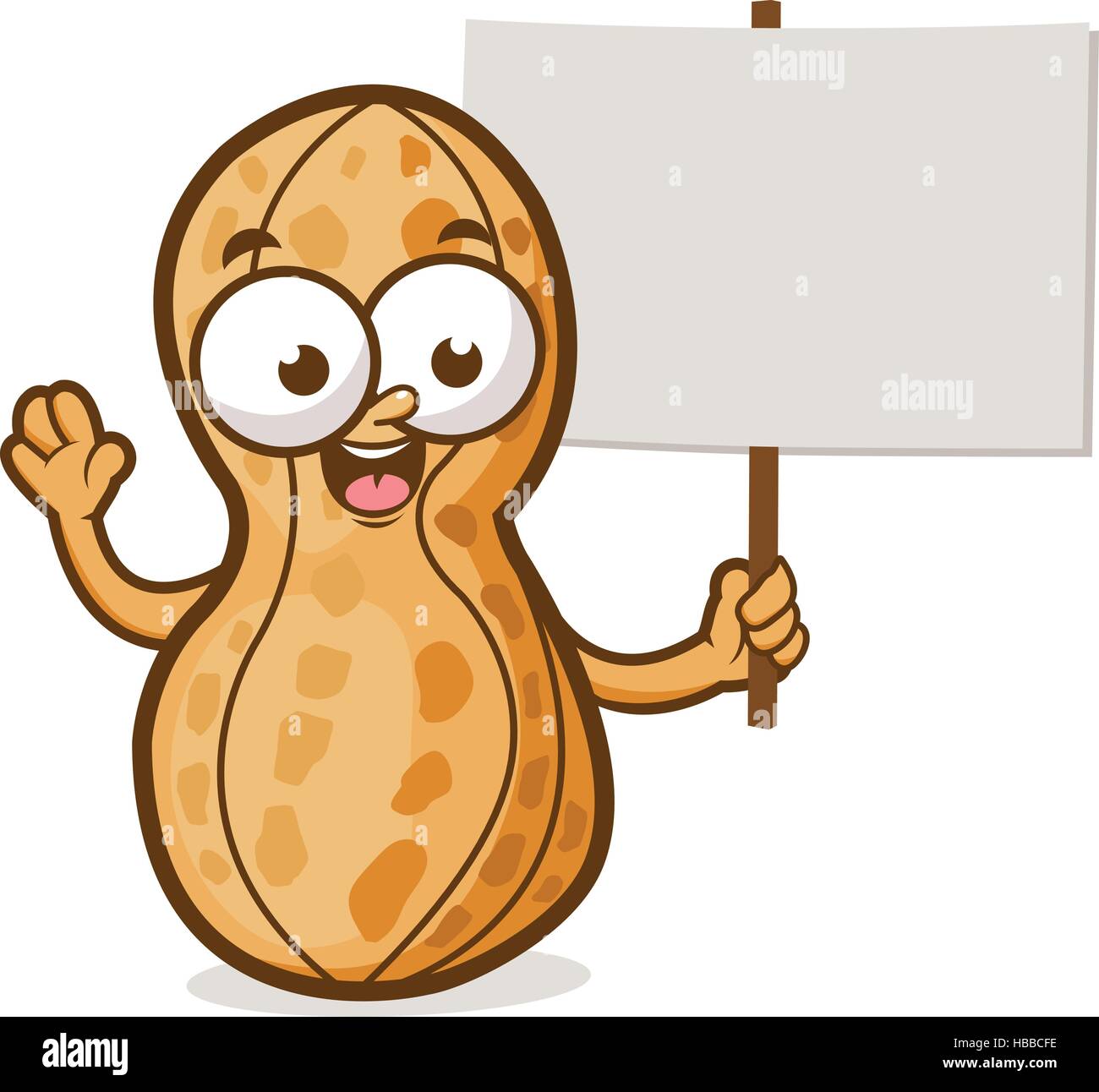 Funny peanut character holding a blank banner. A happy cartoon peanut ...