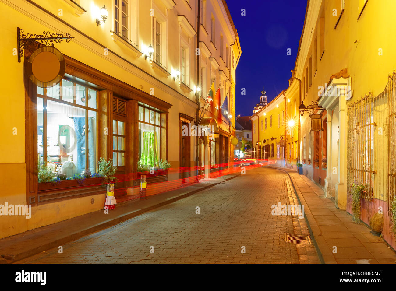 Picturesque Street at night, Vilnius, Lithuania Stock Photo - Alamy