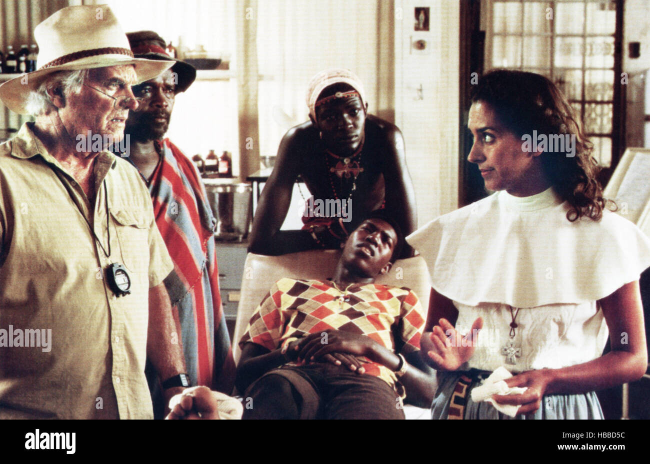 THE AIR UP THERE, from left: Dennis Patrick, Winston Ntshona, Charles Gitonga Maina (rear ...