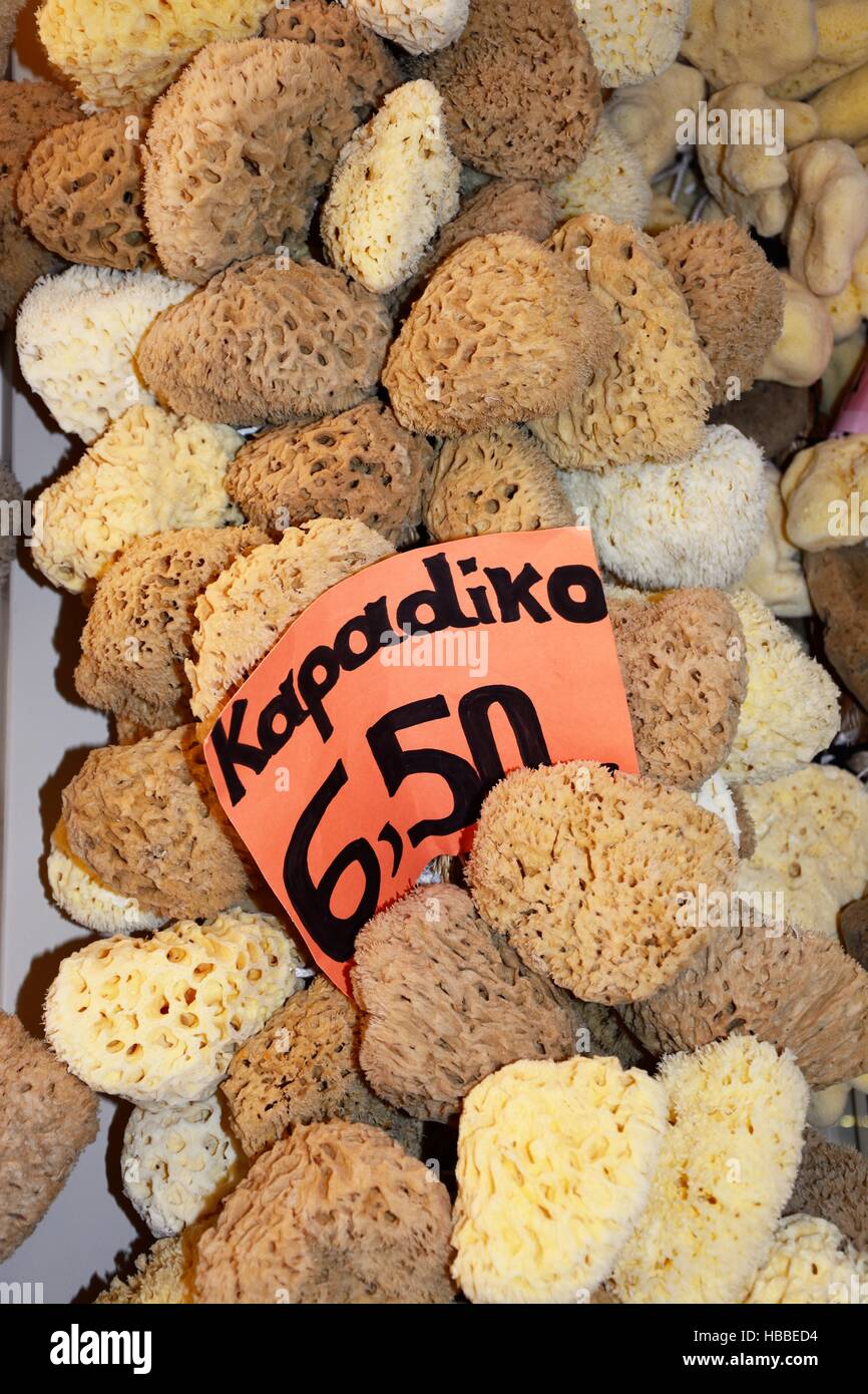 Natural sponges for sale in the old town, Rethymno, Crete, Greece ...